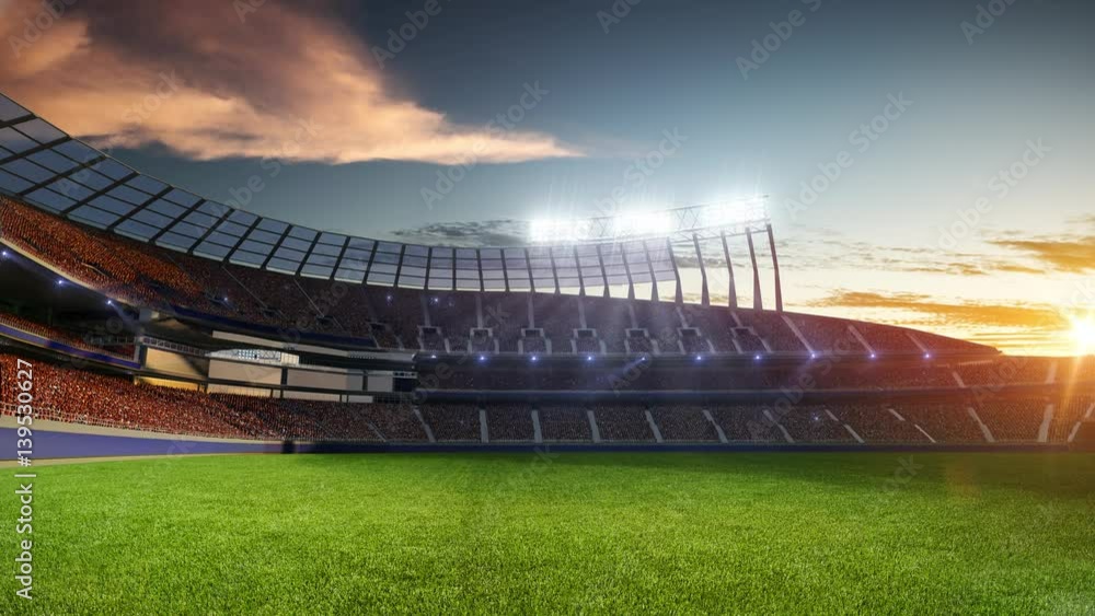 stadium Moving lights, animated flash with people fans. 3d render ...