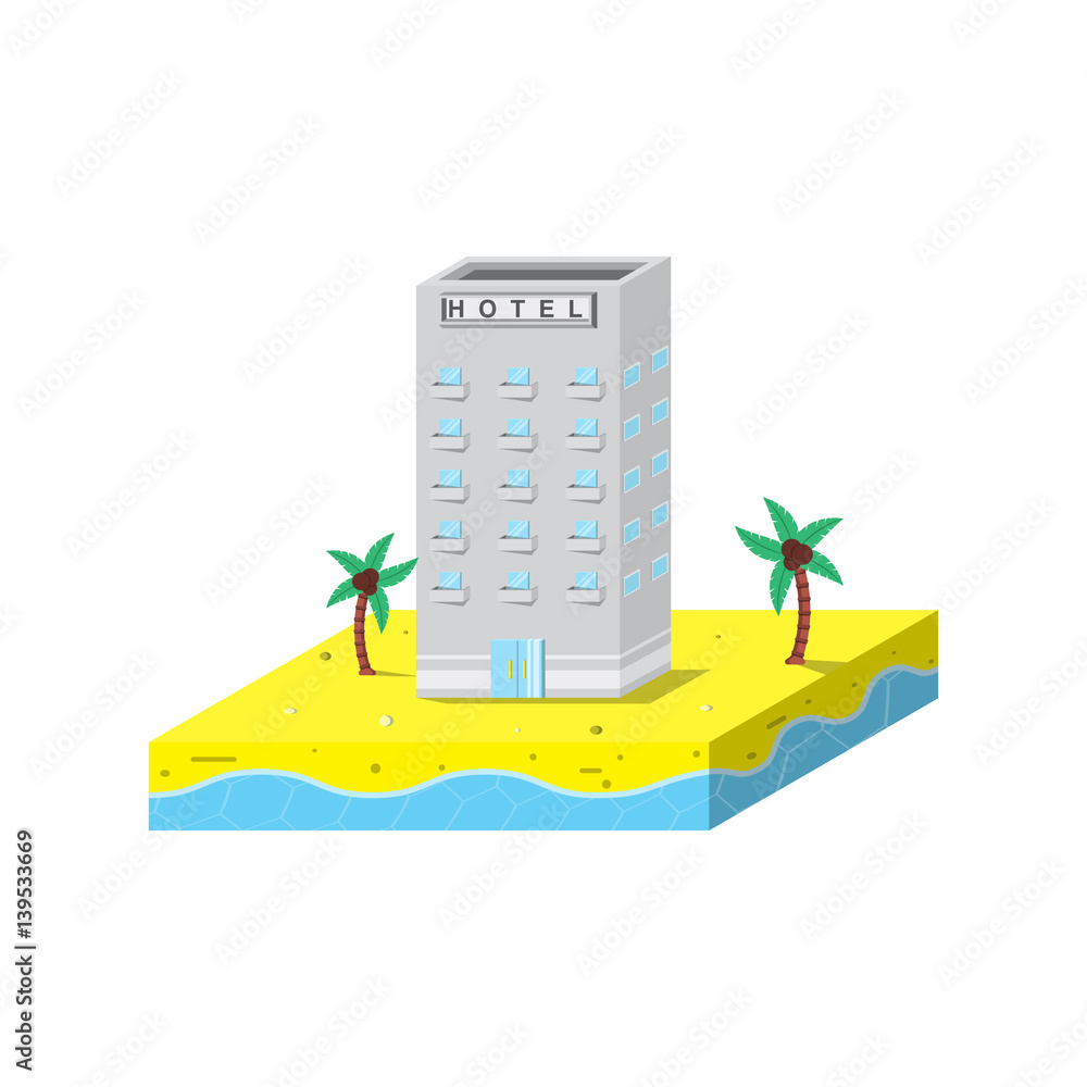 hotel on the beach, the building in an isometry, the multystoried ...