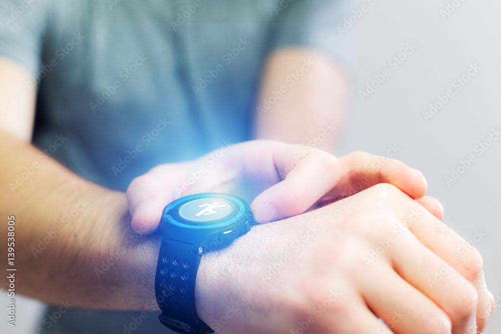 Running interface on a sport smartwatch with data informations Stock ...