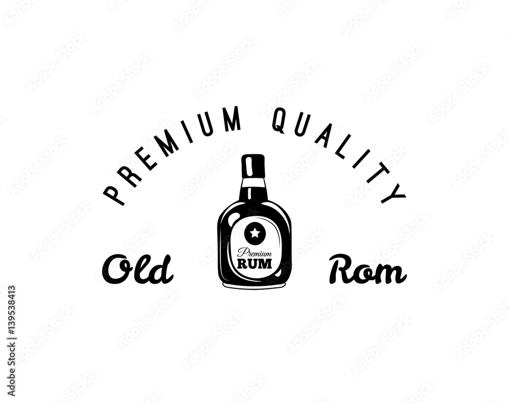 Rum Bottle and glass of craft beer icon. pub, bar symbol. Alcohol badge ...
