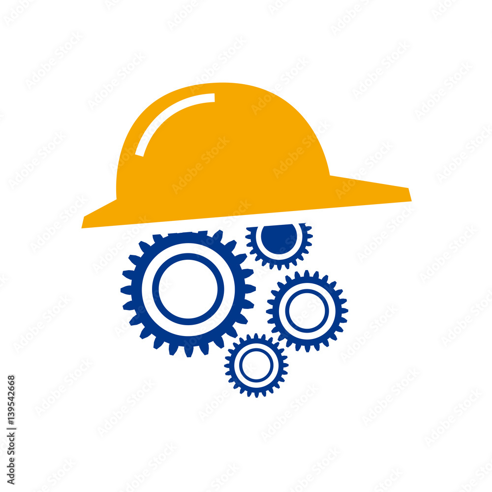 Vector illustration, safety work concept. Gears with helmet Stock ...