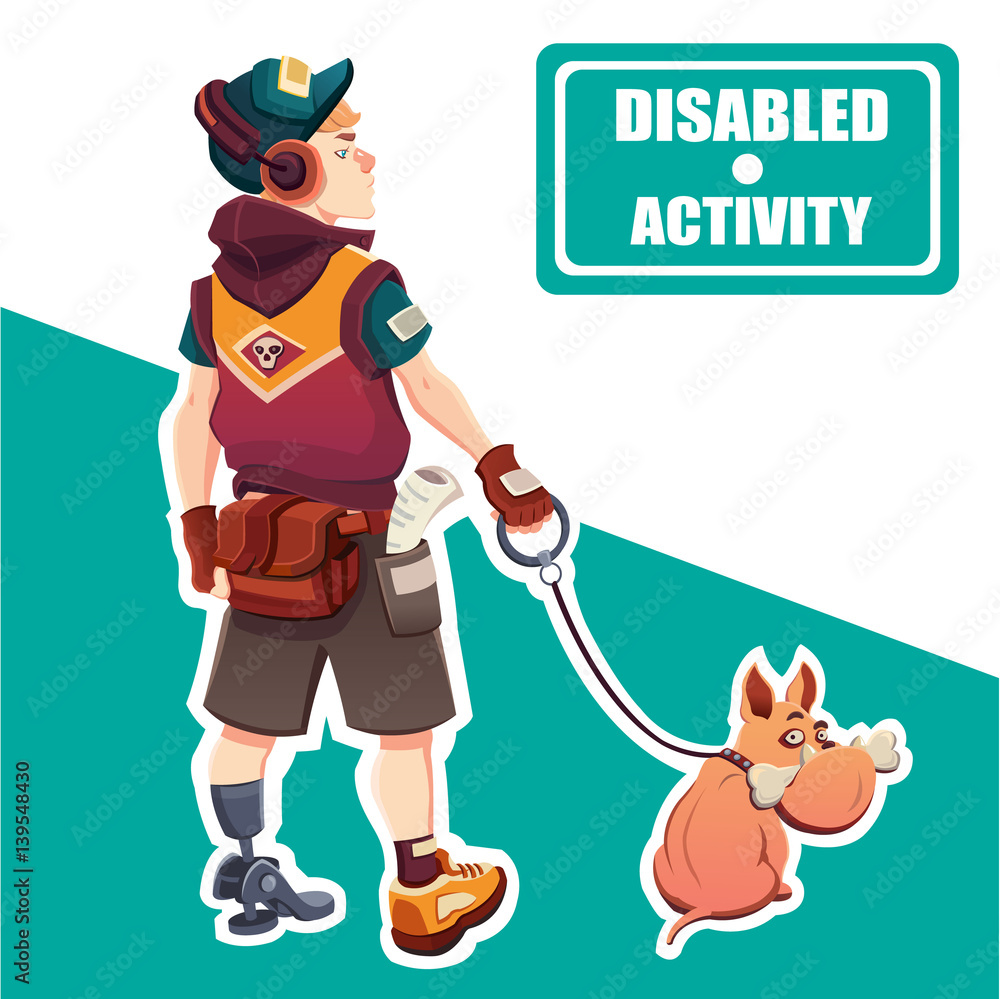 Boy with disabled activity. A Boy and His Dog. Boy with dog. Vector ...