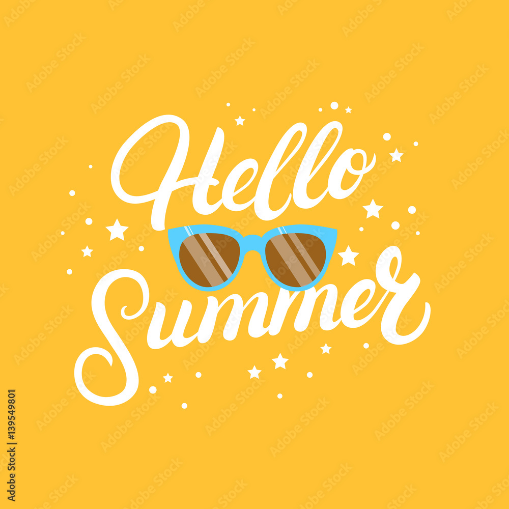 Hello summer hand written lettering quote with glasses. Stock Vector ...