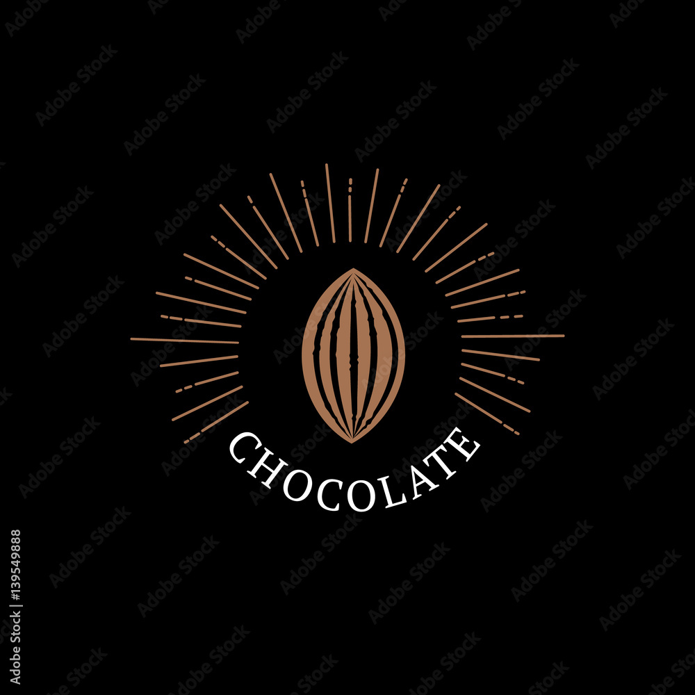 Chocolate logo, emblem, badge or label with cocoa bean. Stock Vector ...