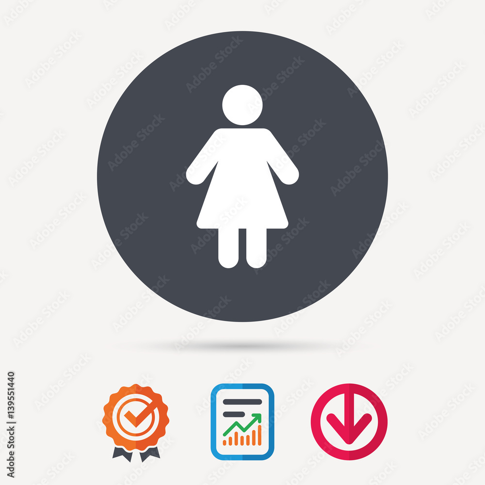 Woman icon. Female human symbol. User sign. Report document, award ...
