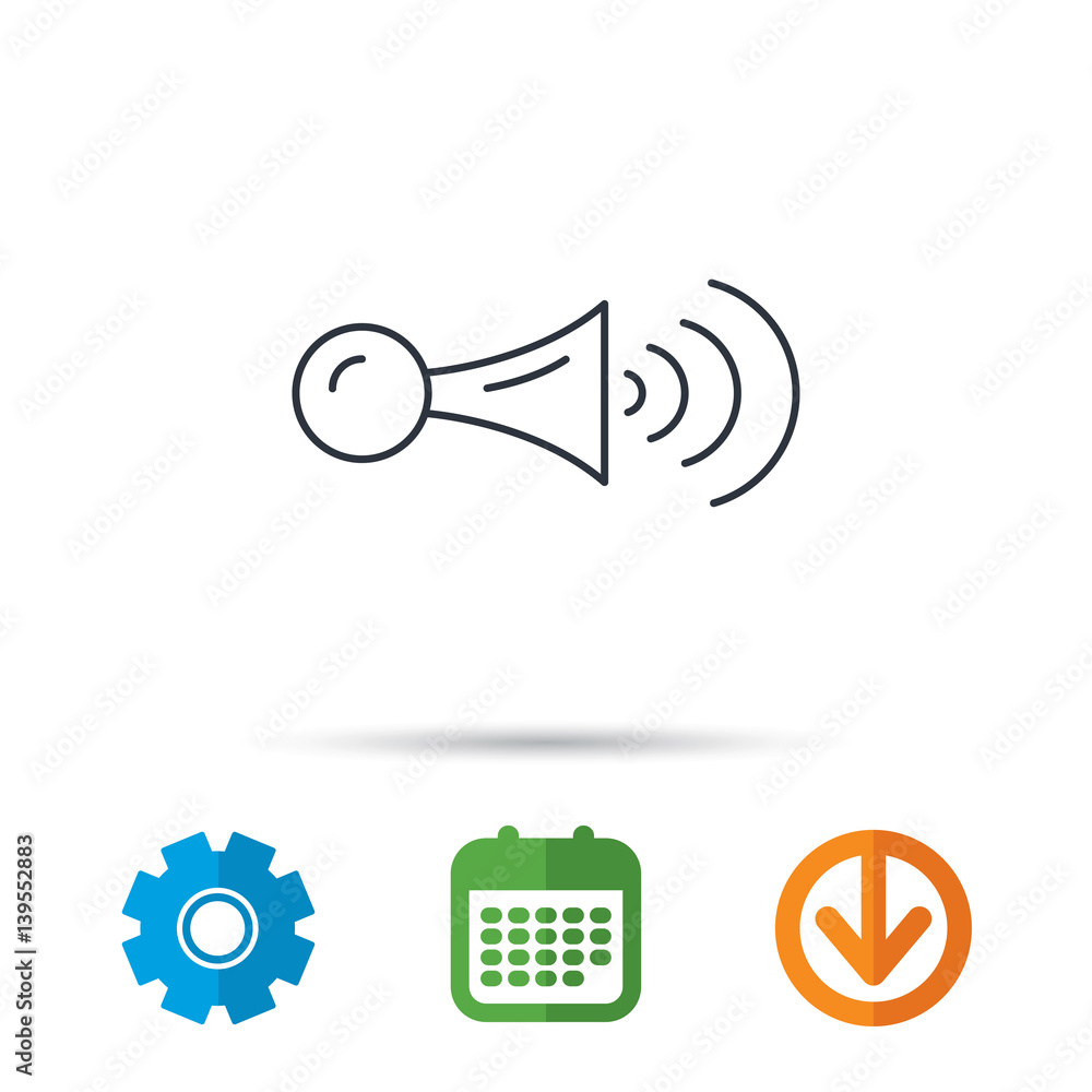 Klaxon signal icon. Car horn sign. Calendar, cogwheel and download ...