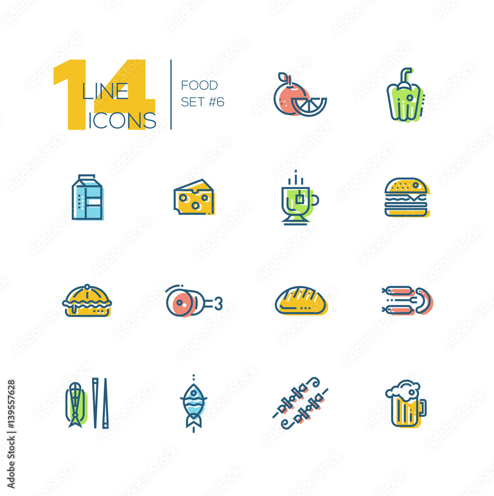 Kinds of Food Cafe Menu Thick Line Icons Set Stock Vector | Adobe Stock