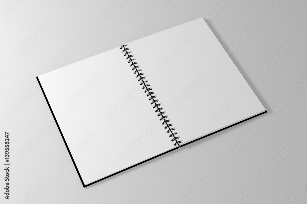 blank empty spiral notebook template on clean white background. 3d ...