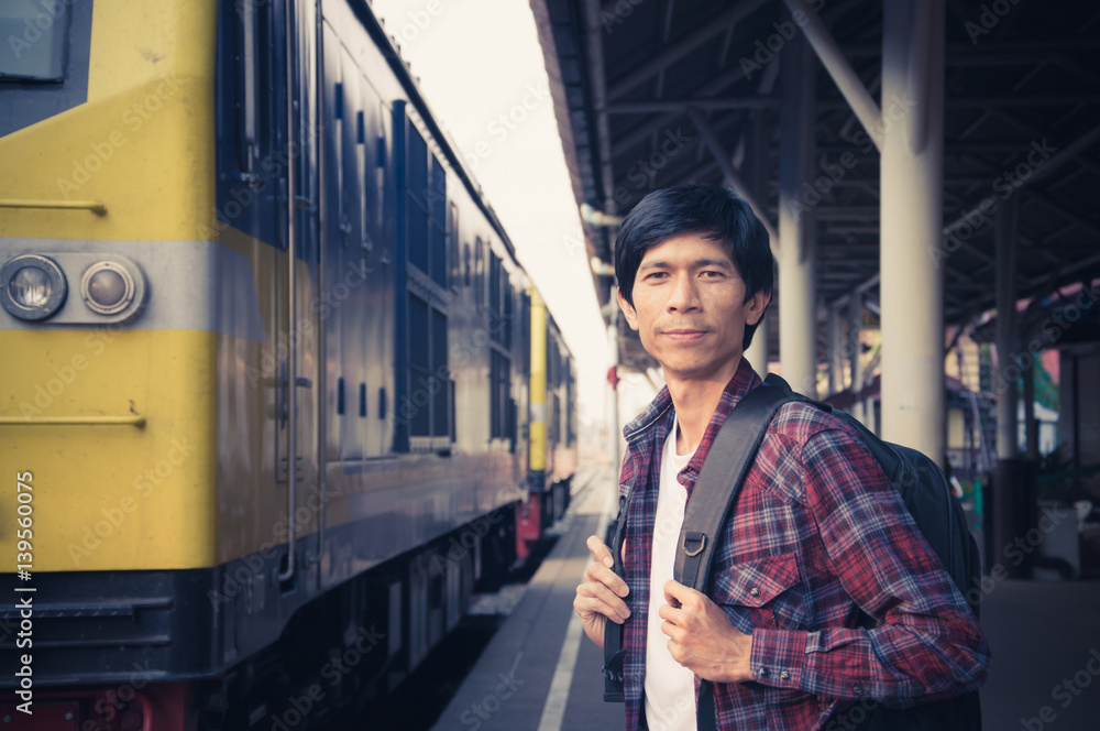 Man in train station waiting to travel,selective focus. Stock Photo ...