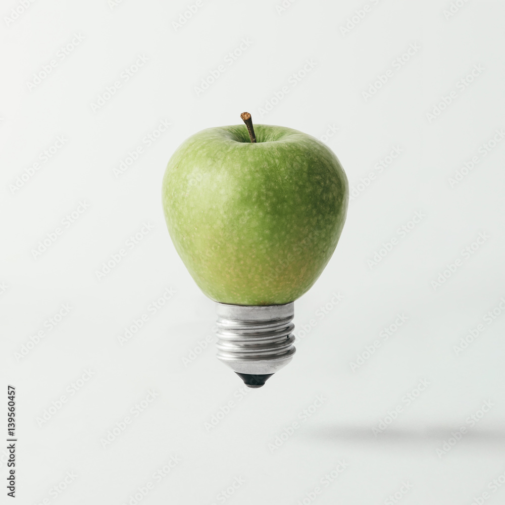 Apple lightbulb on bright background. Idea concept. Stock Photo | Adobe ...