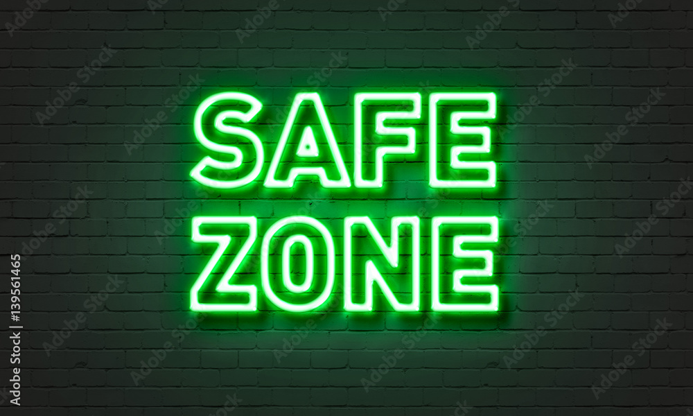 Safe zone neon sign on brick wall background. Stock Illustration ...