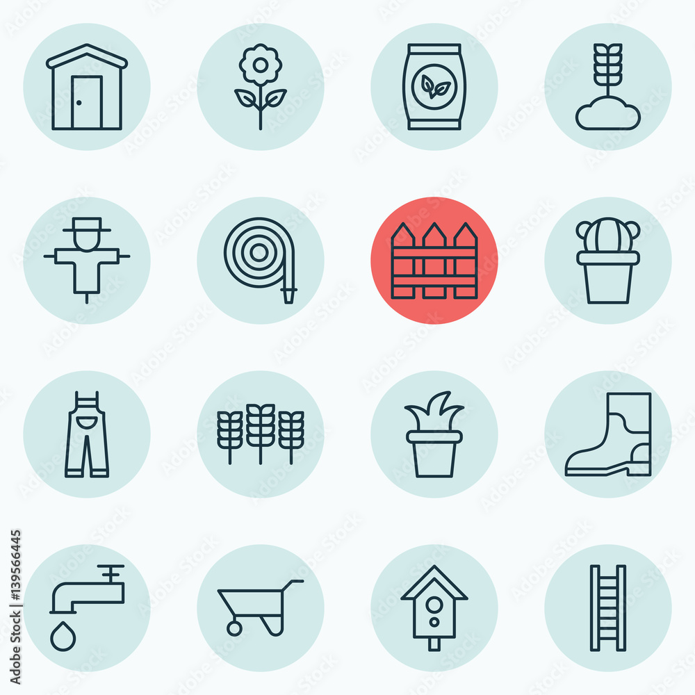 Set Of 16 Plant Icons. Includes Bugbear, Stairway, Barrier And Other ...