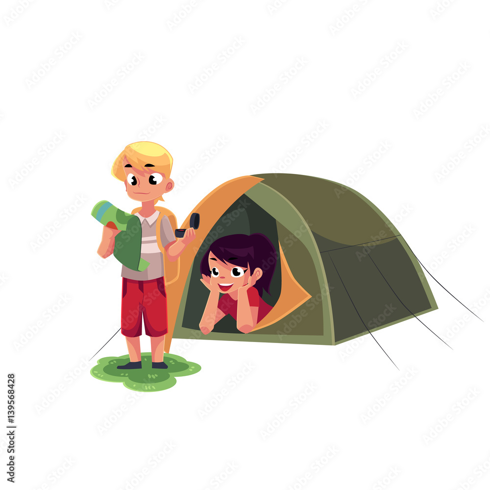 Boys Camping Cartoon
