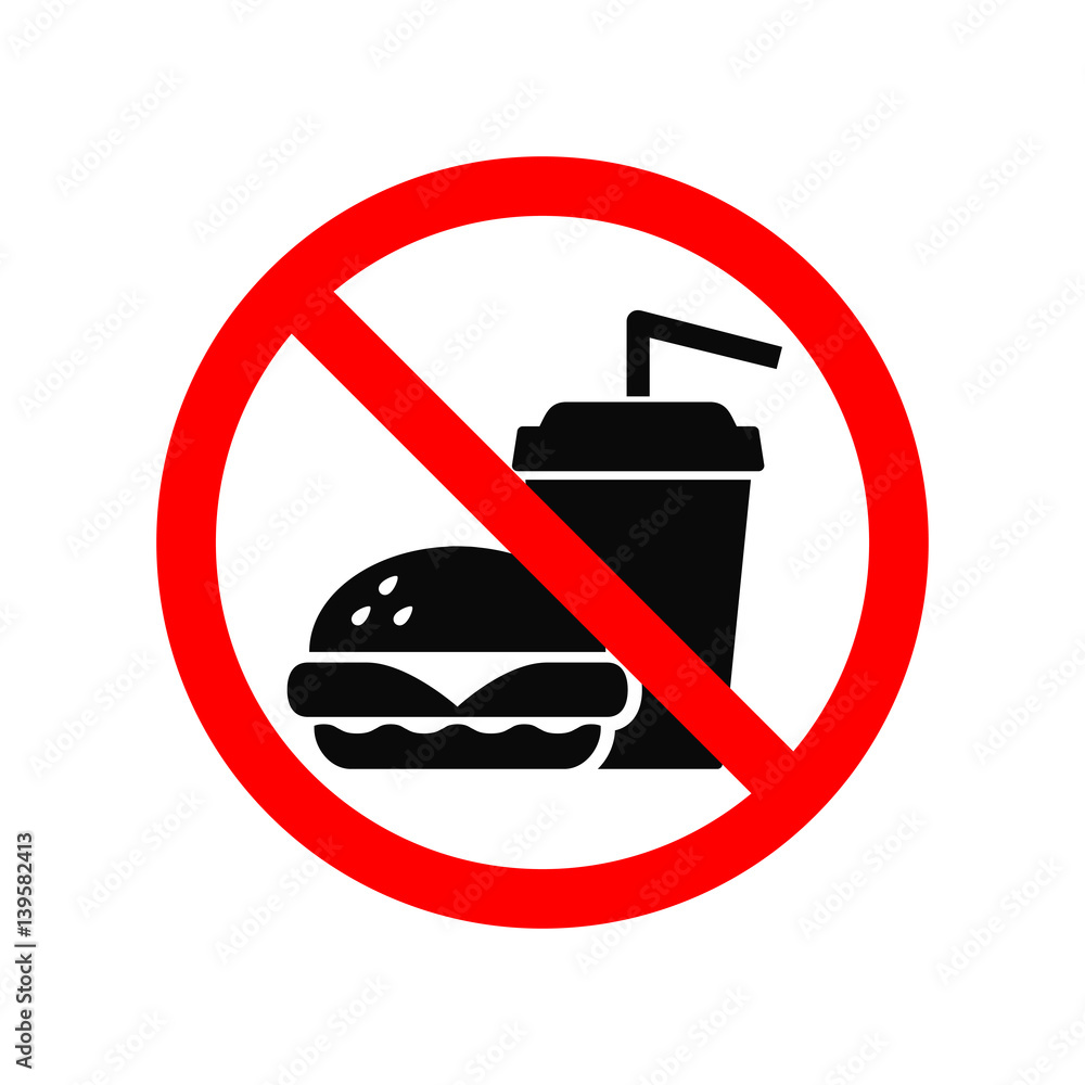 No fast food allowed symbol, isolated on white. Prohibition sign. Stock ...