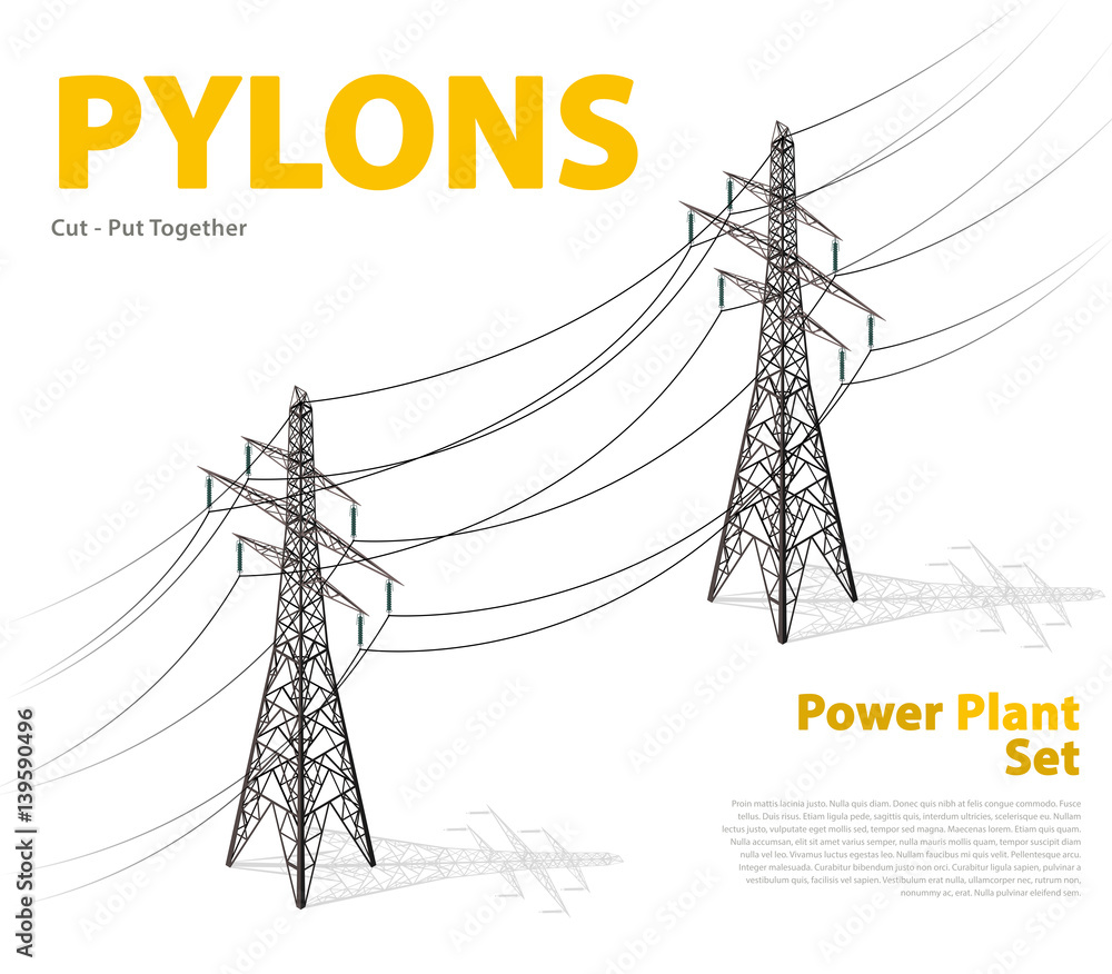 Vector high voltage pylon isolated on white background in isometric ...