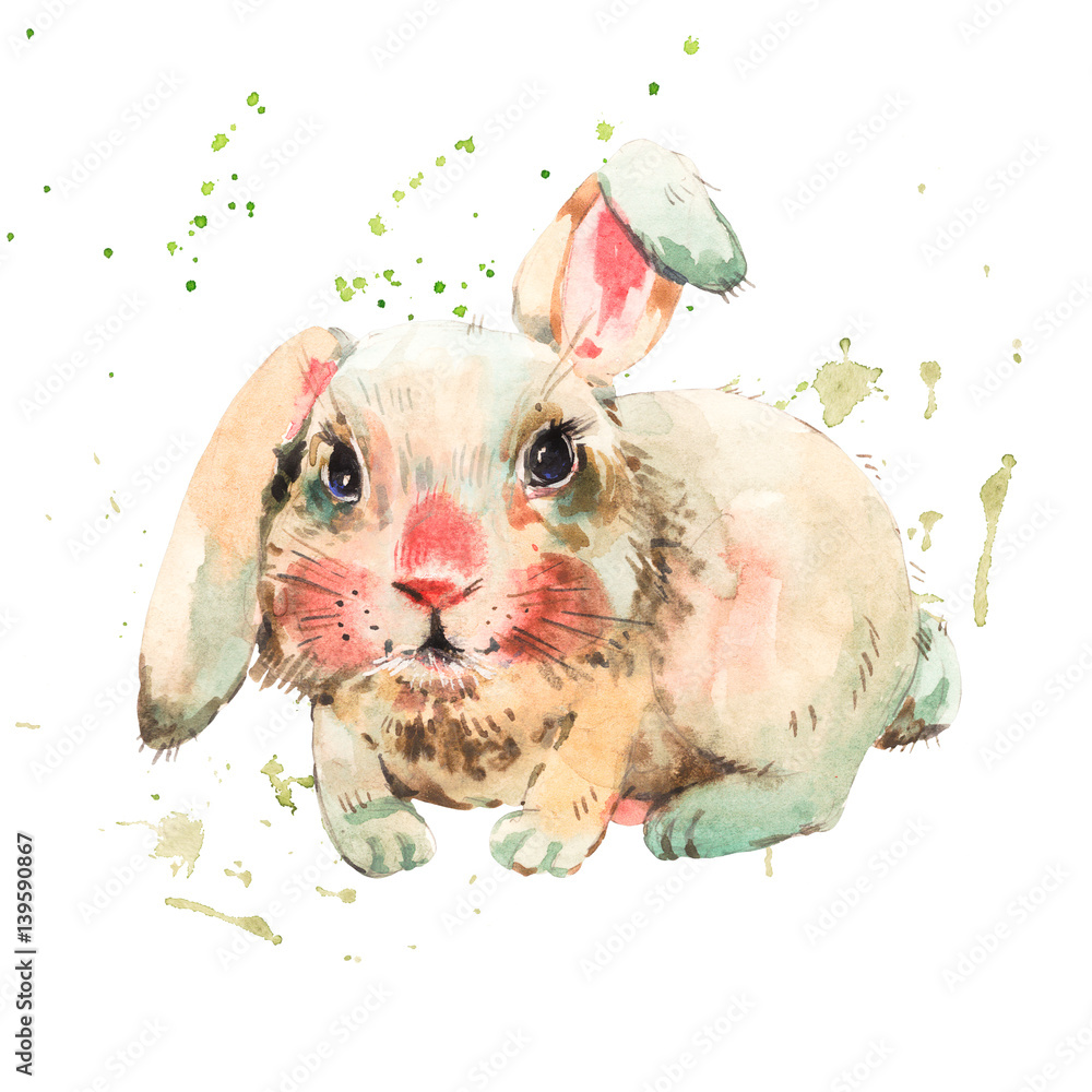 Cute watercolor white rabbit isolated on white background Stock ...