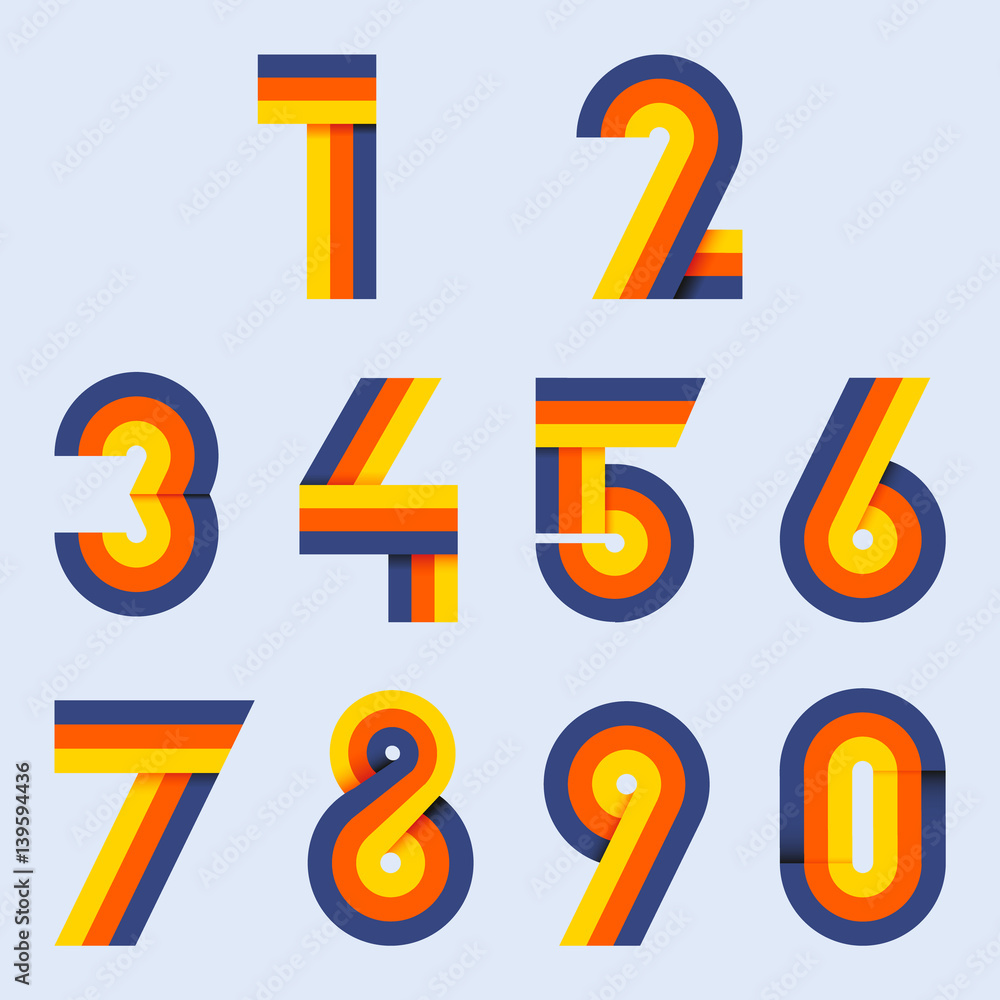 Numbers set hipster, parallel offset thin intersection lines style idea ...