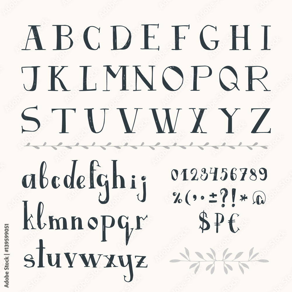 Serif hand drawn font. Vector. Isolated. Stock Vector | Adobe Stock