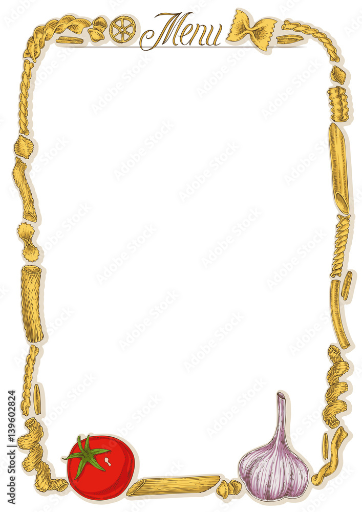 Blank Menu Page with Border. Italian Pasta Stock Vector | Adobe Stock