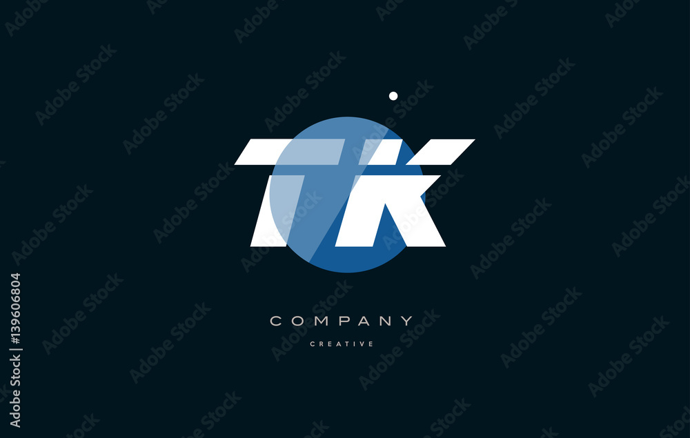 tk t k blue white circle big font alphabet company letter logo Stock ...