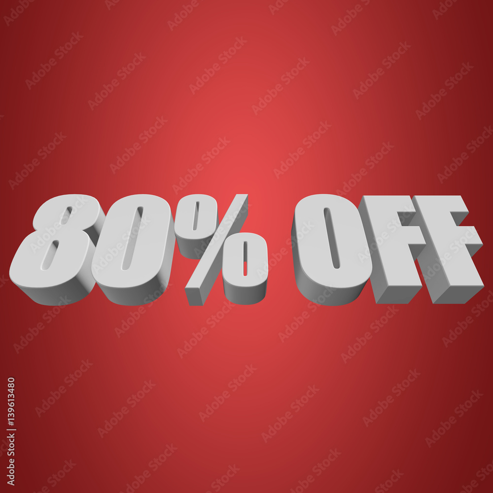 80 percent off letters on red background. 3d render isolated. Stock ...