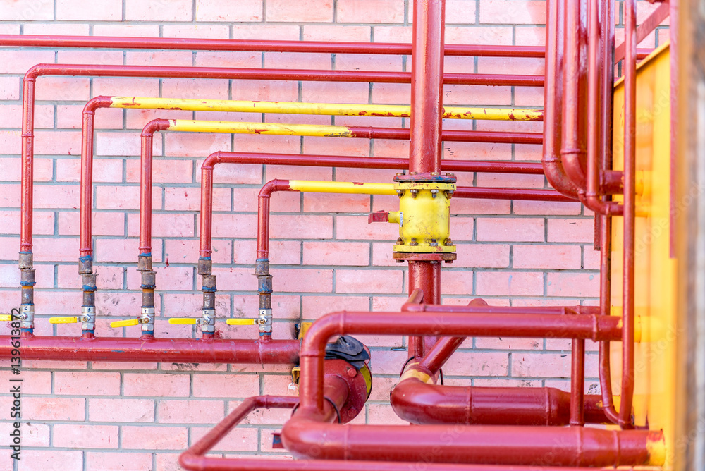 distributor gas pipes in a residential complex, the gas valve on a ...