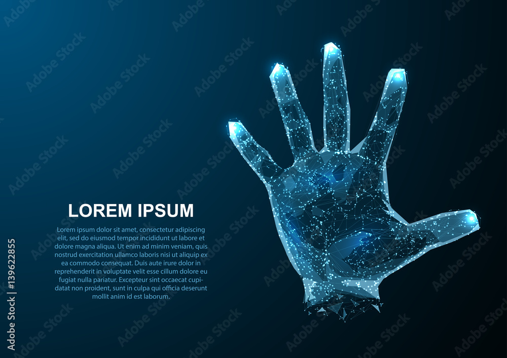 Hologram hands of lines and points. Scanning fingers. Personal ...