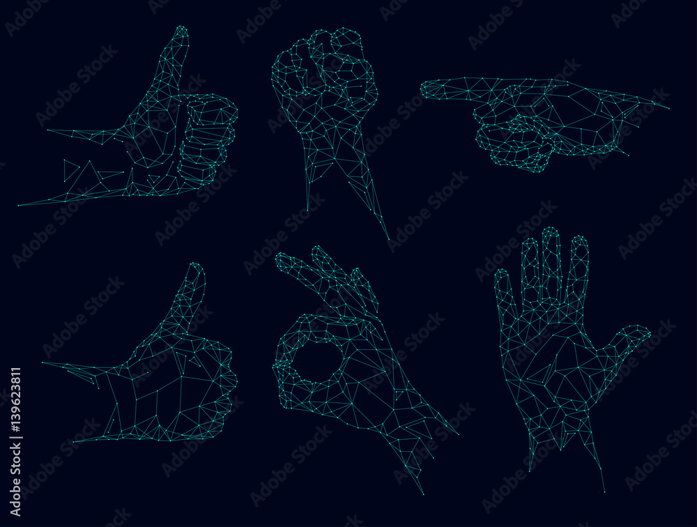 Futuristic low poly hands, Polygonal gestures vector illustration Stock ...