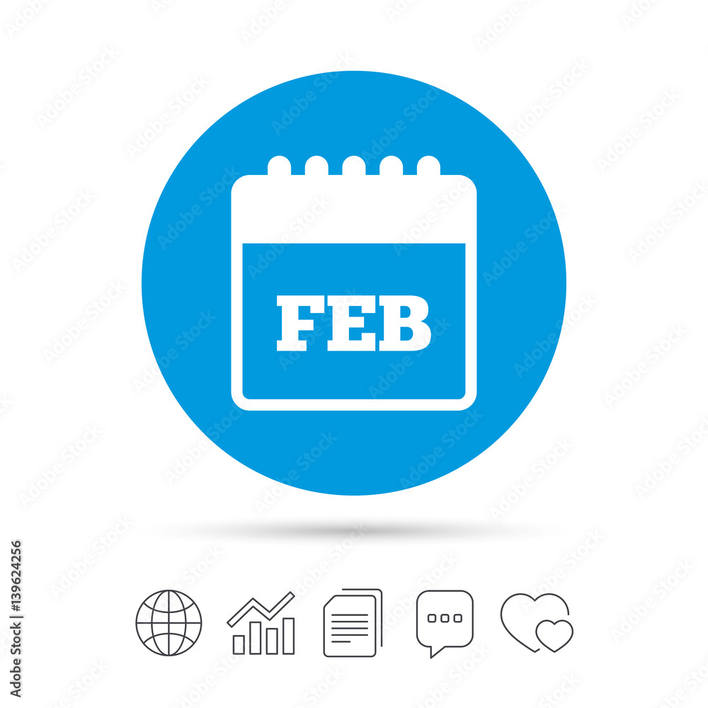 Calendar sign icon. February month symbol. Stock Vector | Adobe Stock