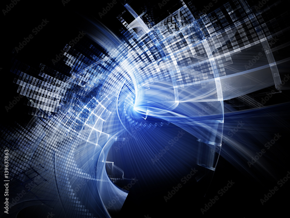 Abstract computer graphics background. Composition of grids, curves and ...