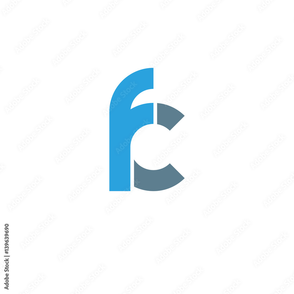 Initial letter fc modern linked circle round lowercase logo blue gray ...