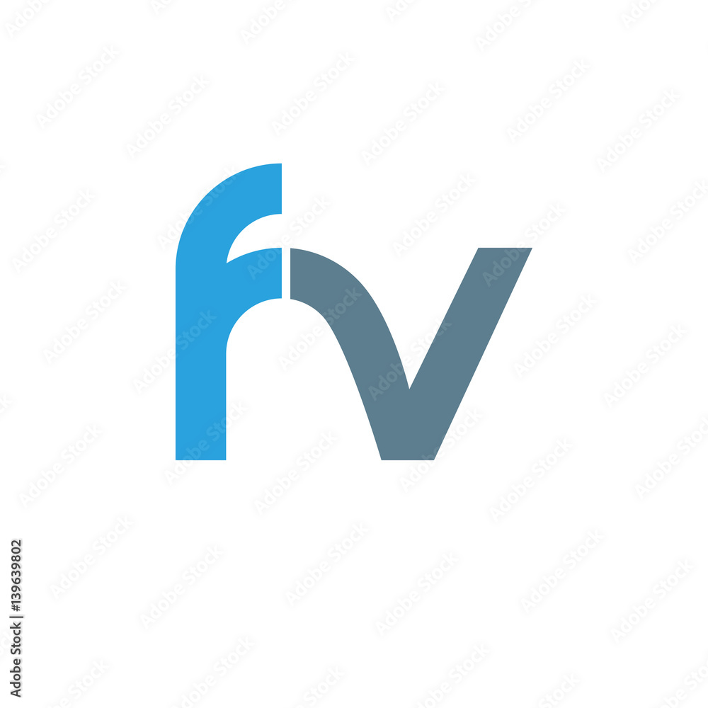 Initial letter fv modern linked circle round lowercase logo blue gray ...
