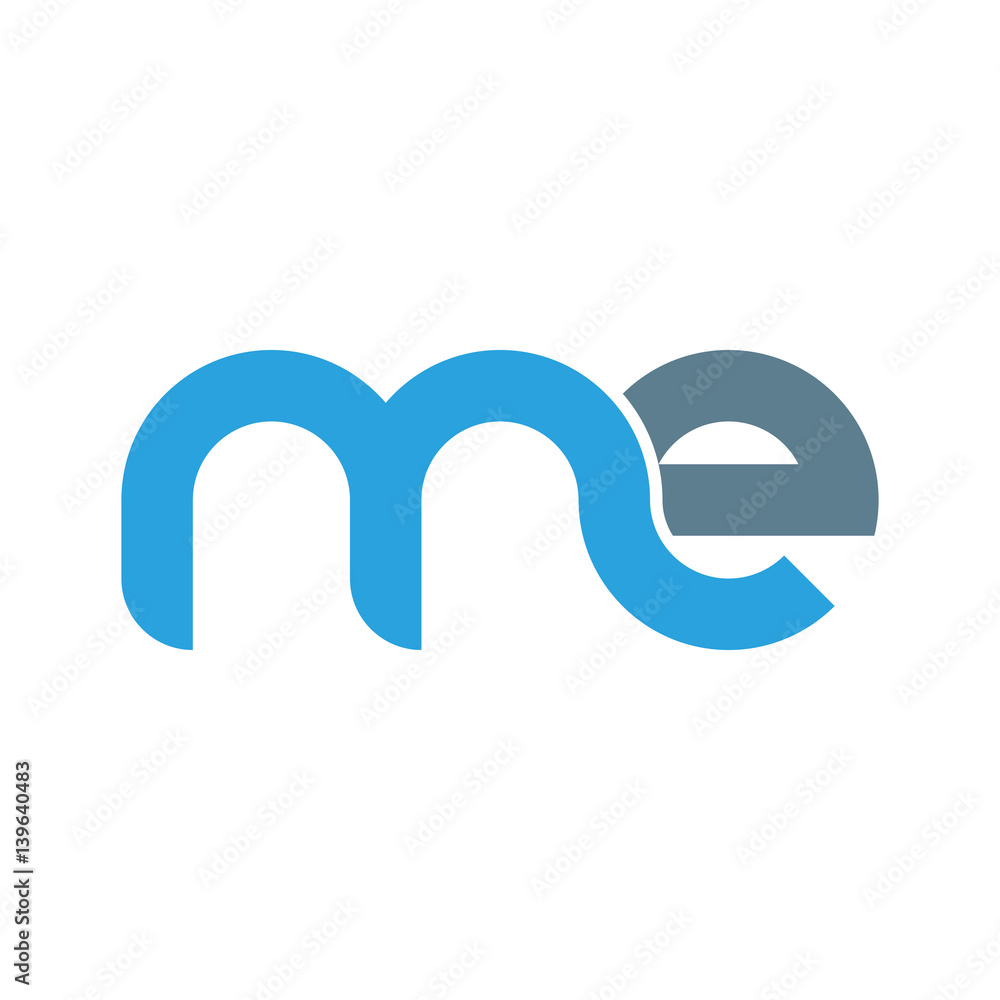 Initial letter me modern linked circle round lowercase logo blue gray ...
