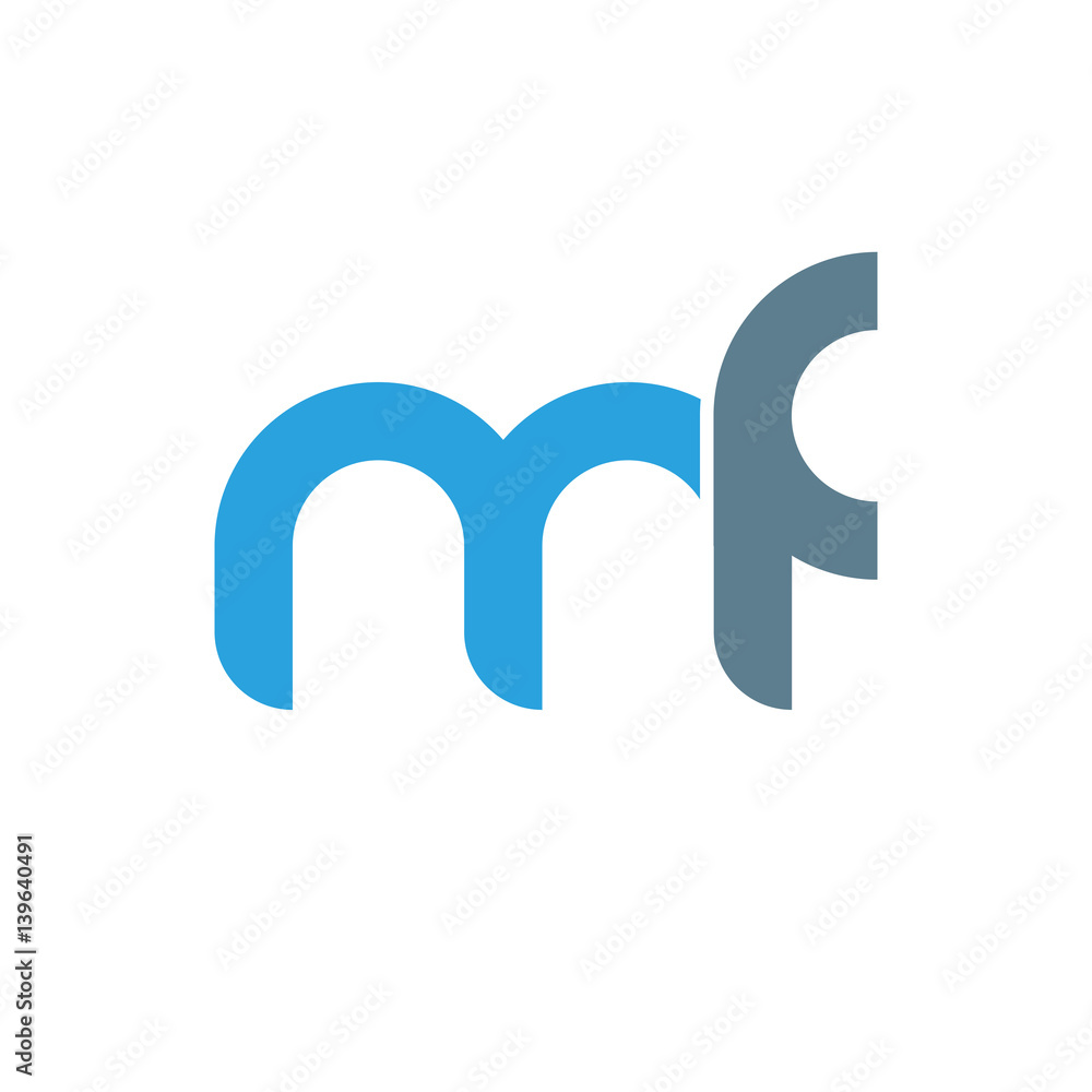 Initial letter mf modern linked circle round lowercase logo blue gray ...