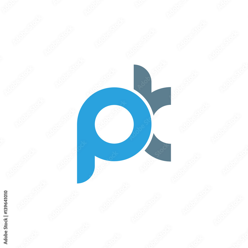 Initial letter pk modern linked circle round lowercase logo blue gray ...