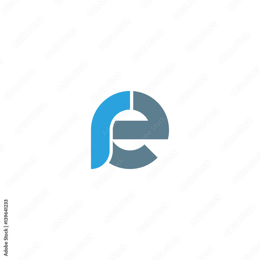 Initial letter re modern linked circle round lowercase logo blue gray ...