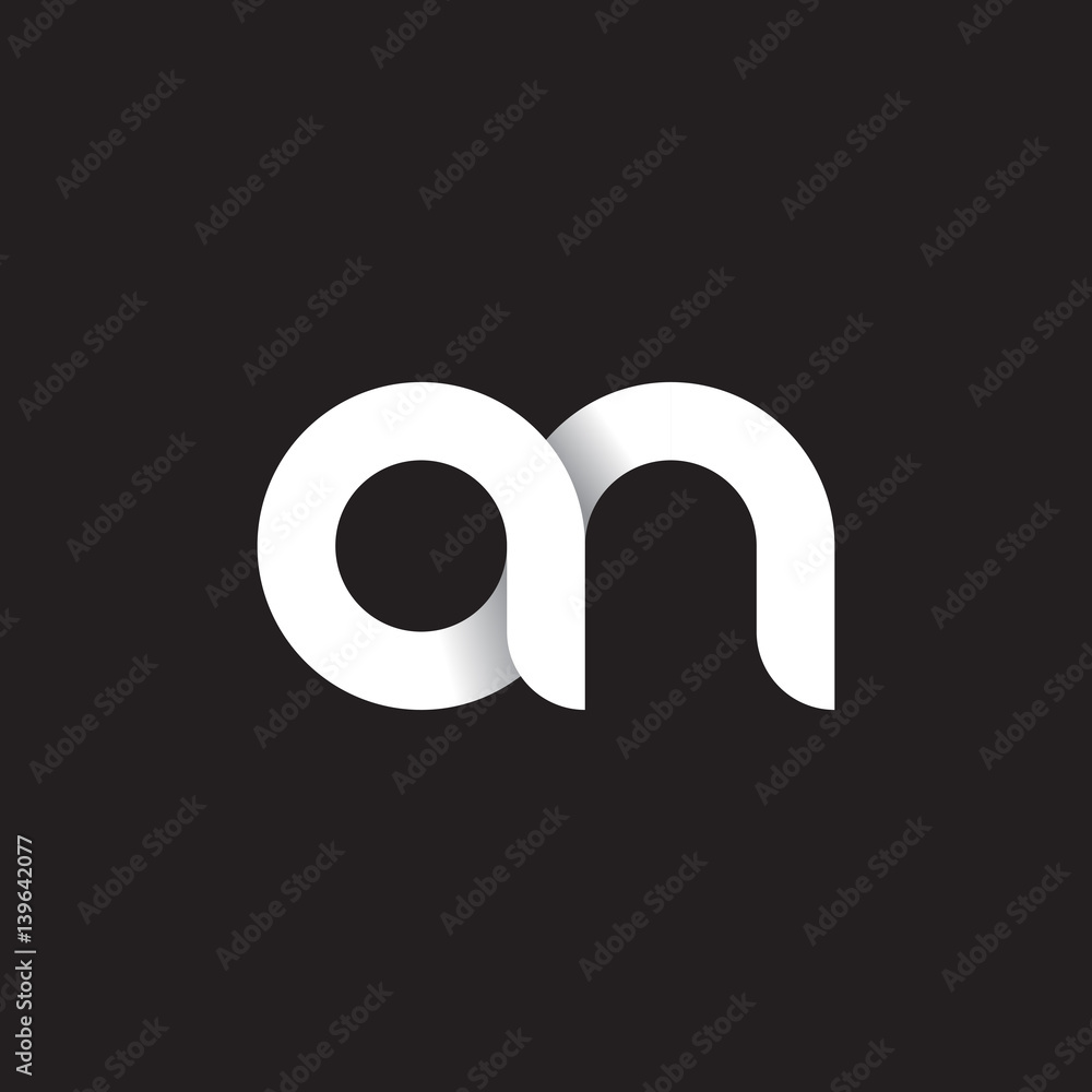 Initial lowercase letter an, linked circle rounded logo with shadow ...
