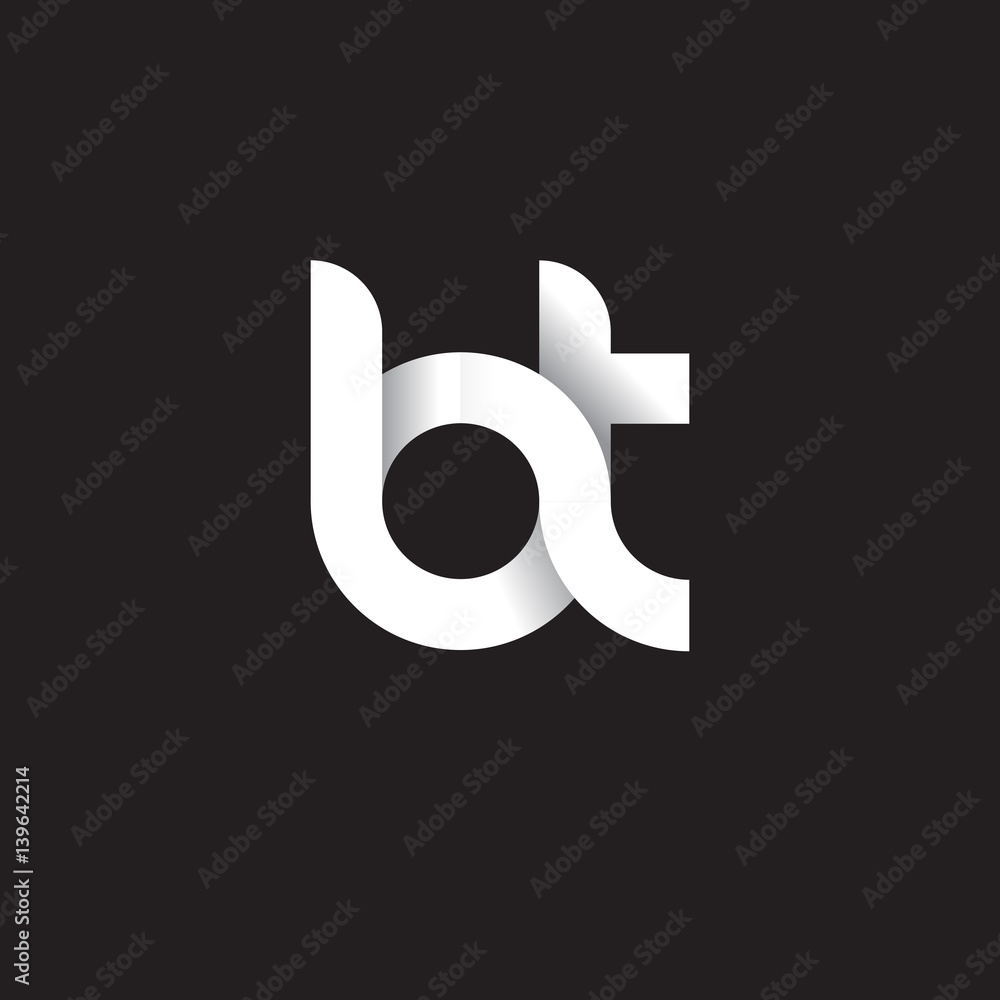Initial lowercase letter bt, linked circle rounded logo with shadow ...