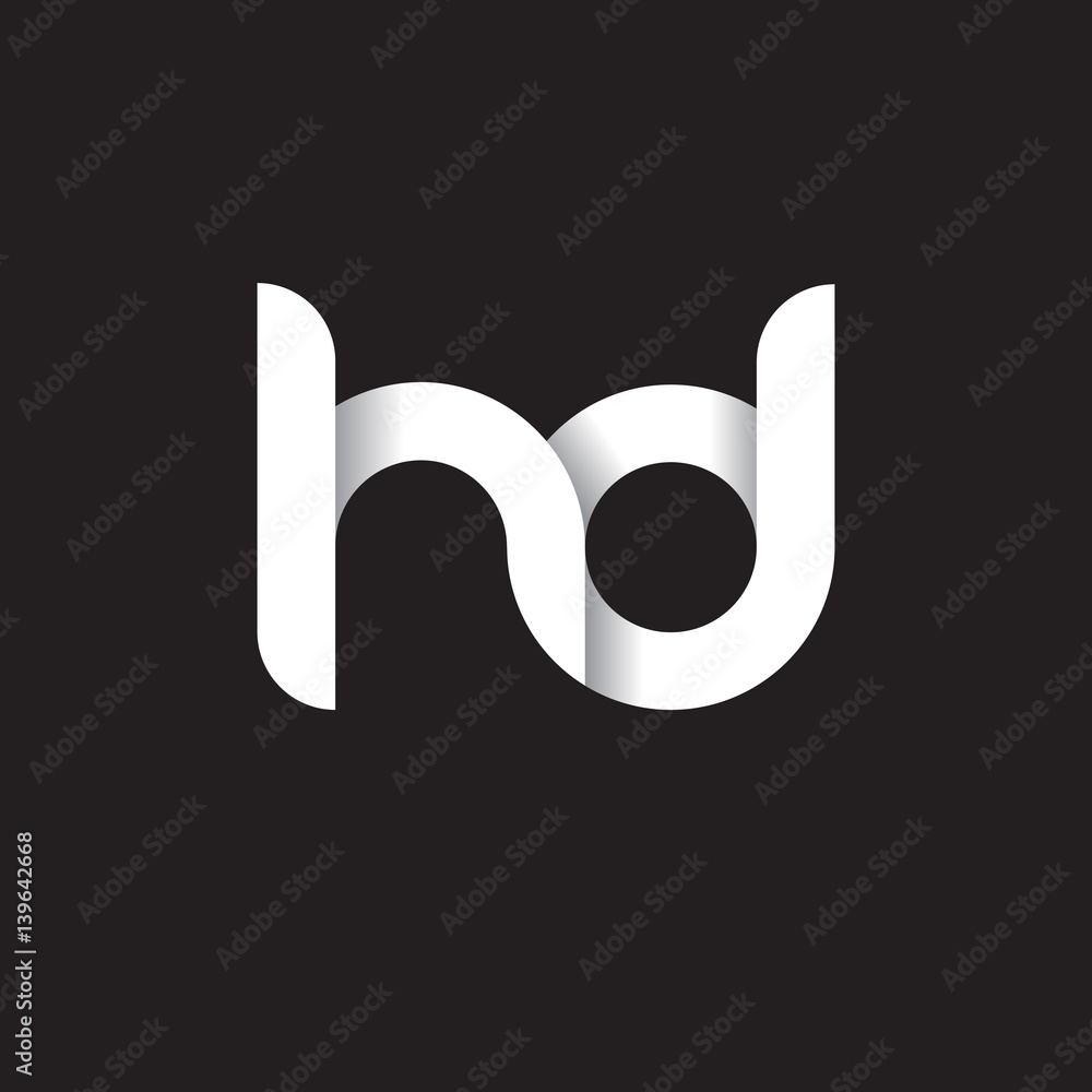 Initial lowercase letter hd, linked circle rounded logo with shadow ...