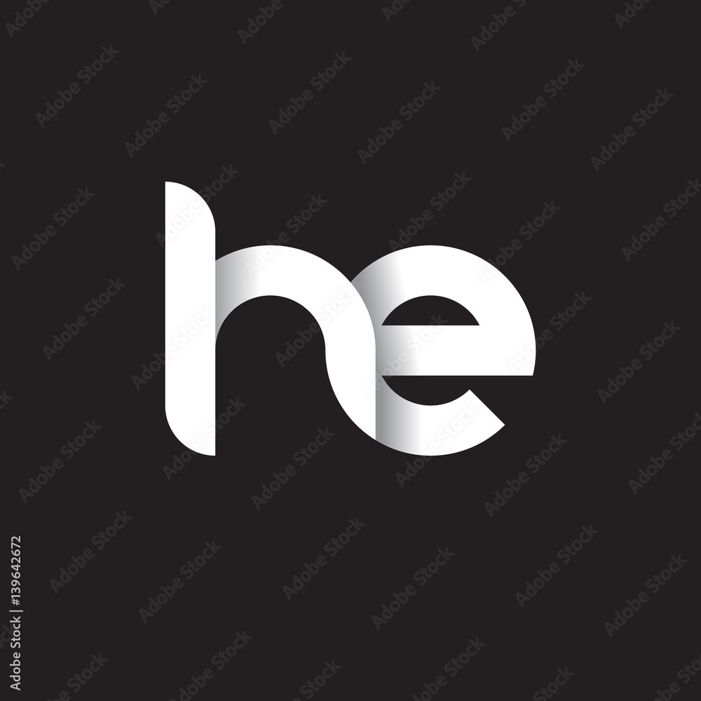 Initial lowercase letter he, linked circle rounded logo with shadow ...