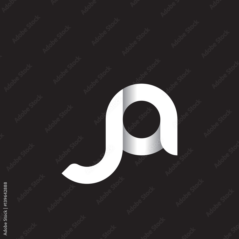 Initial lowercase letter ja, linked circle rounded logo with shadow ...