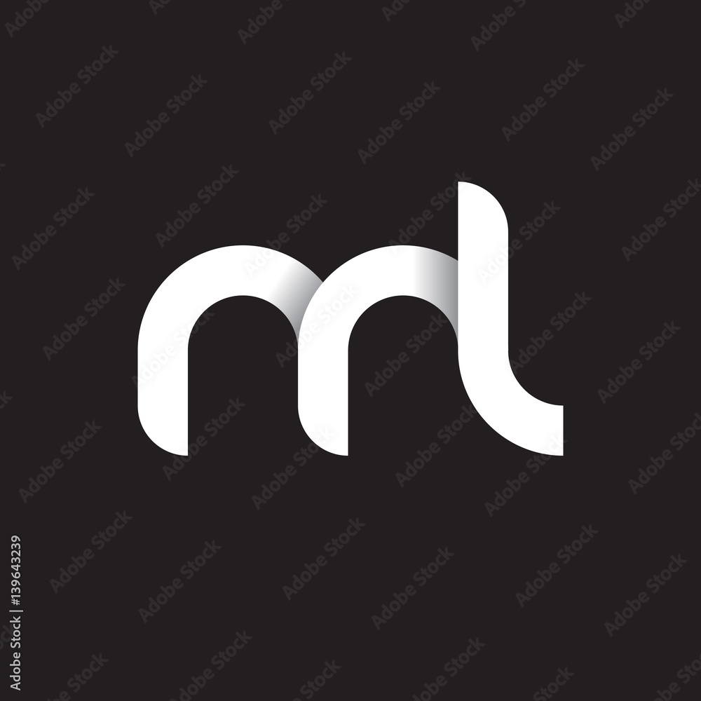 Initial lowercase letter ml, linked circle rounded logo with shadow ...