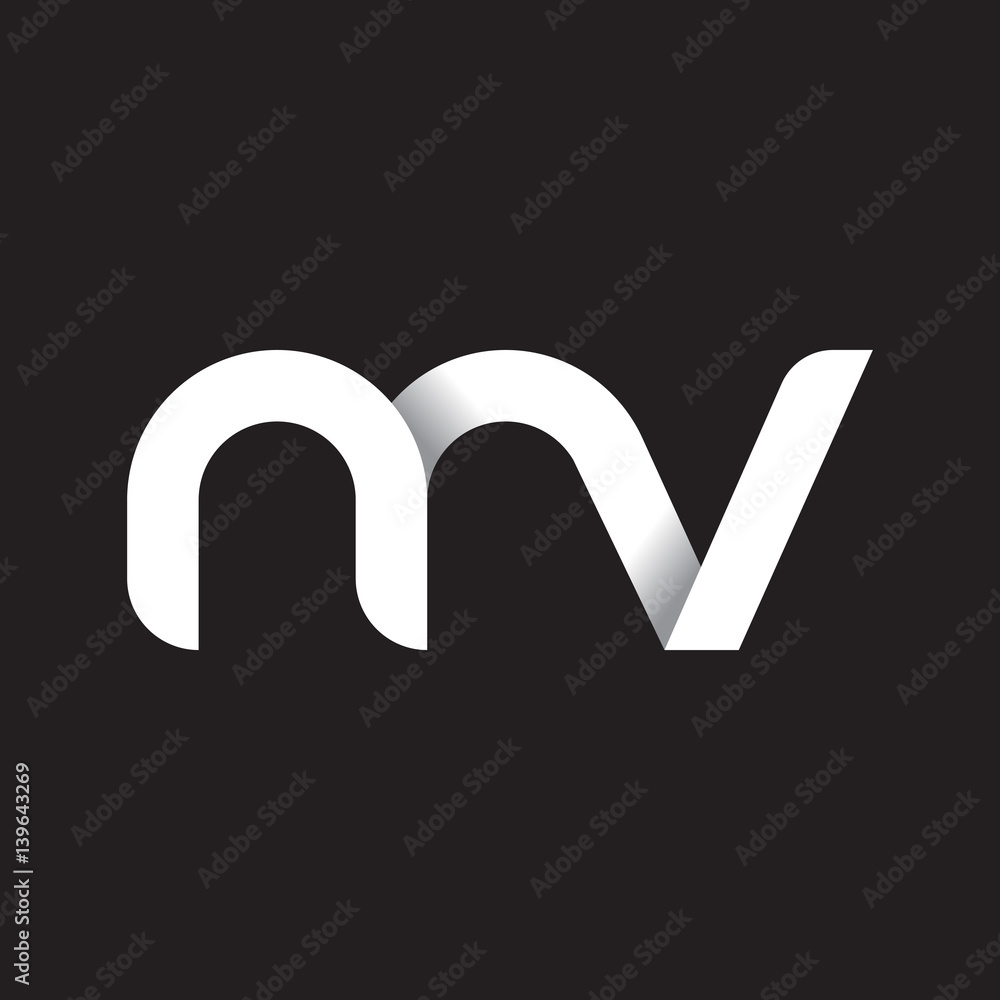 Initial lowercase letter mv, linked circle rounded logo with shadow ...