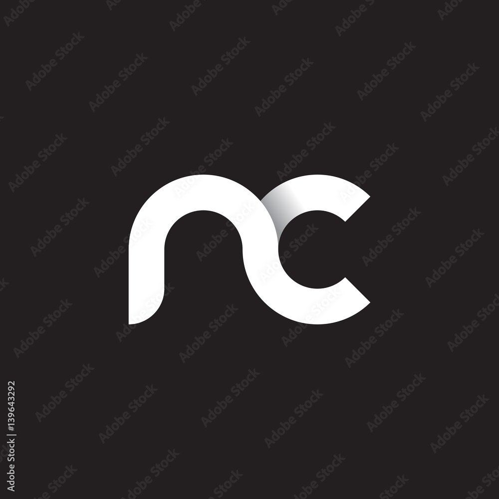 Initial lowercase letter nc, linked circle rounded logo with shadow ...