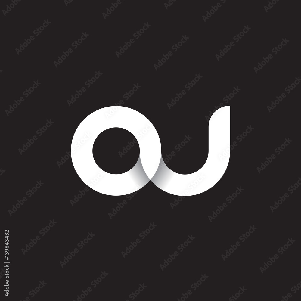 Initial lowercase letter ou, linked circle rounded logo with shadow ...