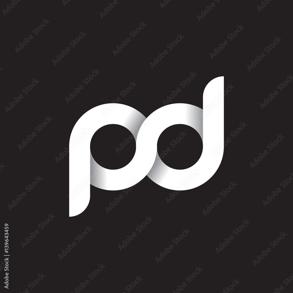 Initial lowercase letter pd, linked circle rounded logo with shadow ...