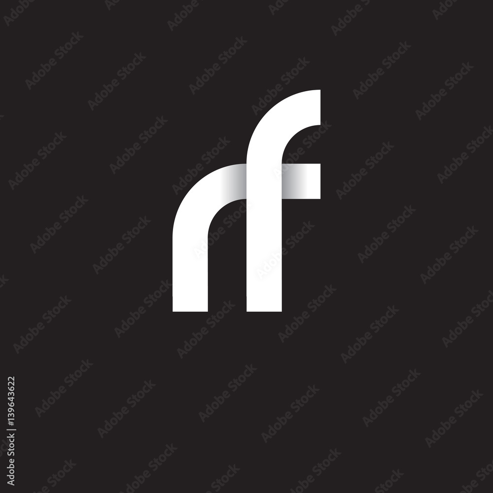 Initial lowercase letter rf, linked circle rounded logo with shadow ...