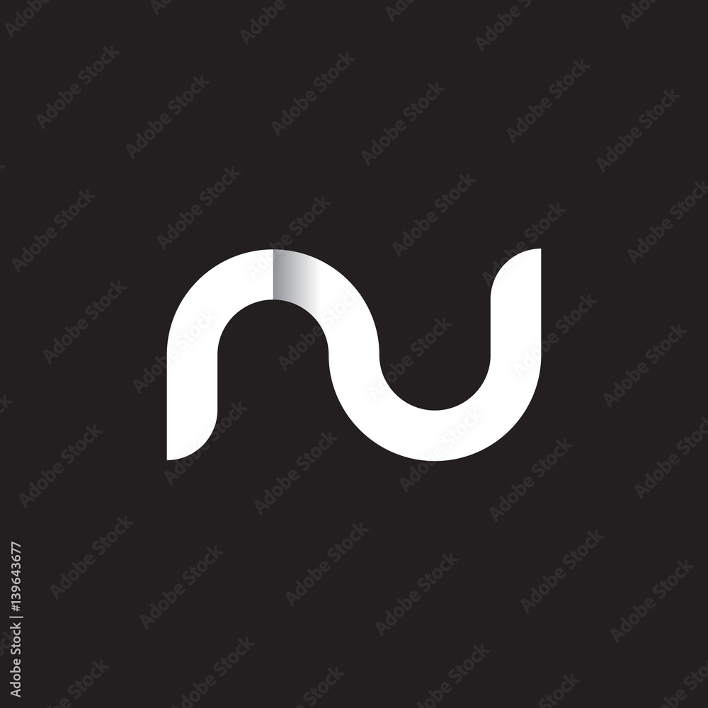Initial lowercase letter ru, linked circle rounded logo with shadow ...
