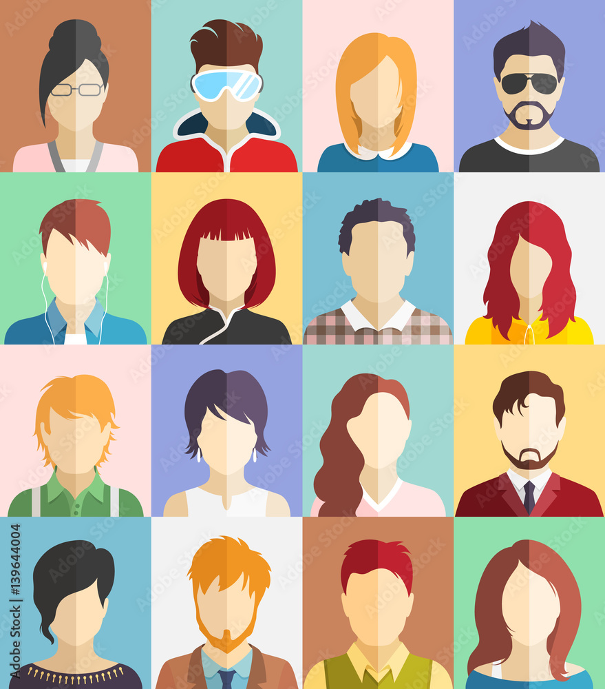 Set of People Faces Avatars Flat Icons Stock Illustration | Adobe Stock