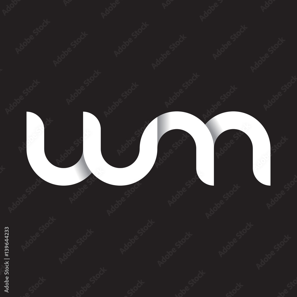 Initial lowercase letter wm, linked circle rounded logo with shadow ...